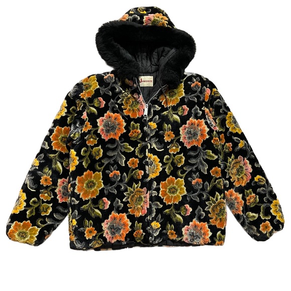 Vintage | Jackets & Coats | Vintage 6s Juniorite Hooded Floral Tapestry ...